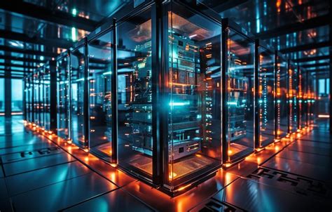 Premium Photo A Render Farm With Hundreds Of Contemporary Server Cabinets Error Light Warning