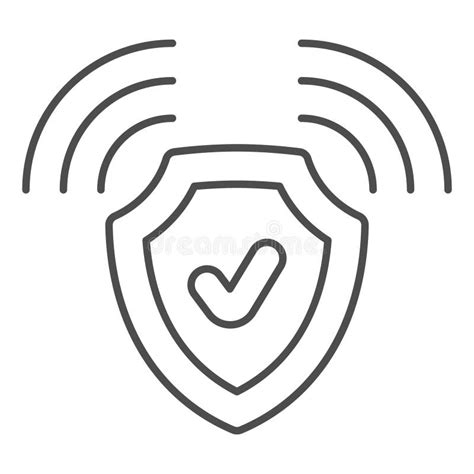 Wiireless Secure Connection Point Thin Line Icon Data Protection Concept Vector Graphics Stock