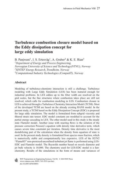 Pdf Turbulence Combustion Closure Model Based On The Eddy Dissipation