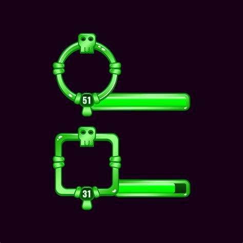 green skull game ui border frame with level and progress bar for gui
