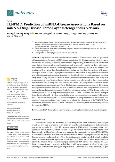 Pdf Tlnpmd Prediction Of Mirna Disease Associations Based On Mirna Drug Disease Three Layer