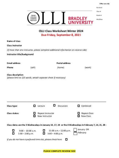 Fillable Online Class Selection Worksheet Spring 2024 Fax Email Print