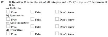 Answered If Relation R Is On The Set Of All Integers And XRy Iff X Y Mod Determine If R
