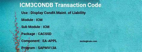 Icm3condb Sap Tcode For Display Conditmaint Of Liability