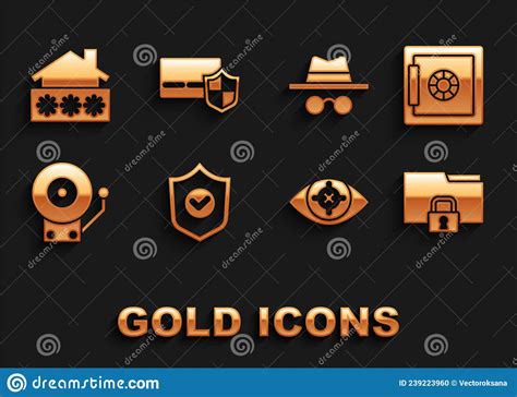Set Shield With Check Mark Safe Folder And Lock Eye Scan Ringing Alarm Bell Incognito Mode