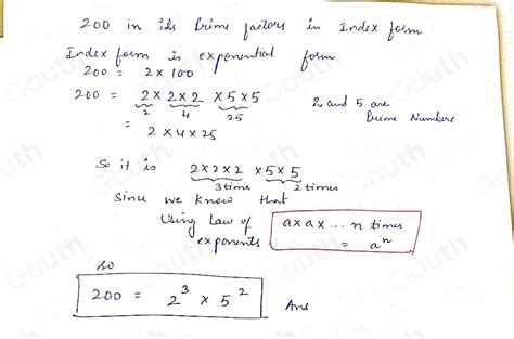 Solved Write 200 As A Product Of Its Prime Factors In Index Form Math