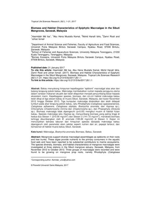 Pdf Biomass And Habitat Characteristics Of Epiphytic Macroalgae In