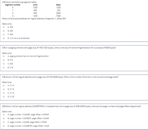 Solved 13 Given The Following Segment Table Base 1200 100