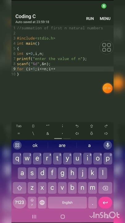 Summation Of First N Natural Numbers Using For Loop In C Programming Codingshortvidec Youtube