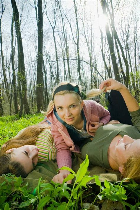 Girls Playing In The Forest Stock Image Image Of Girlfriends Playful