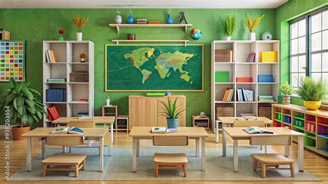 Colorful Classroom Background With Chalkboard Green Board And