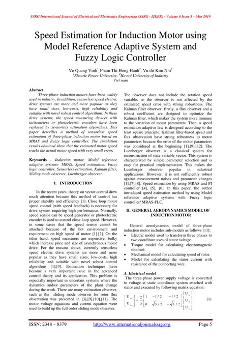 Pdf Speed Estimation For Induction Motor Using Model Reference Adaptive System And Fuzzy Logic
