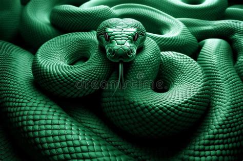 Bright Green Python With Unique Scale Texture Against Dark Background Stock Illustration