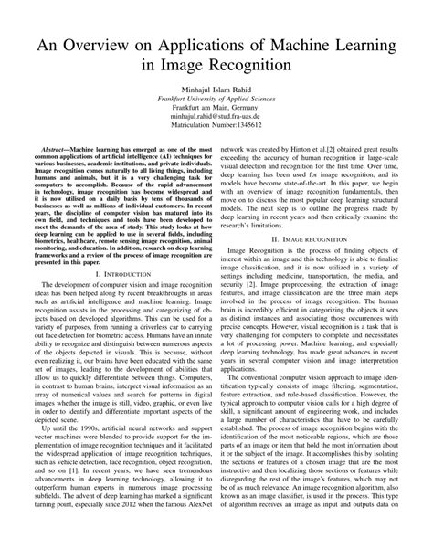 PDF An Overview On Applications Of Machine Learning In Image Recognition