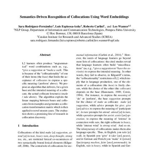 Semantics Driven Recognition Of Collocations Using Word Embeddings