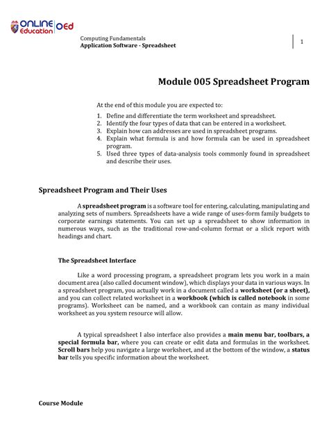 week 6 spreadsheet program computing fundamentals application software spreadsheet 1