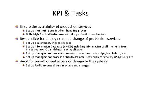 Tech Operations KPI Tasks Processes Team Architecture KPI