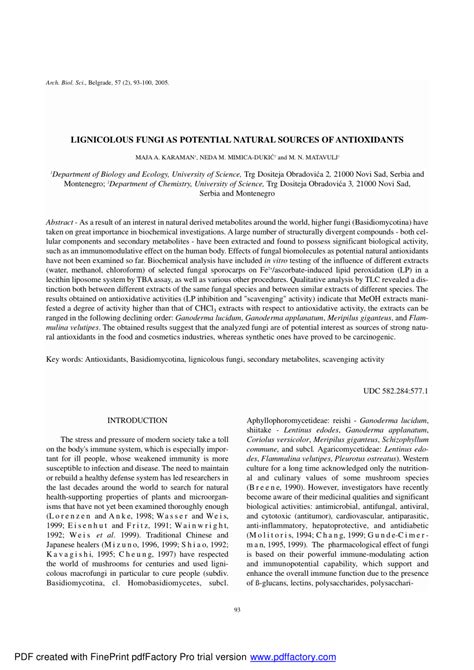 Pdf Lignicolous Fungi As Potential Natural Sources Of Antioxidants