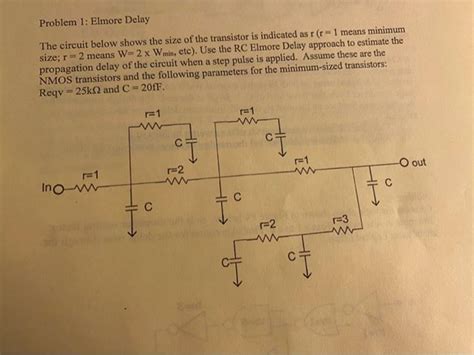 solved question problem 1 elmore delay the circuit below shows
