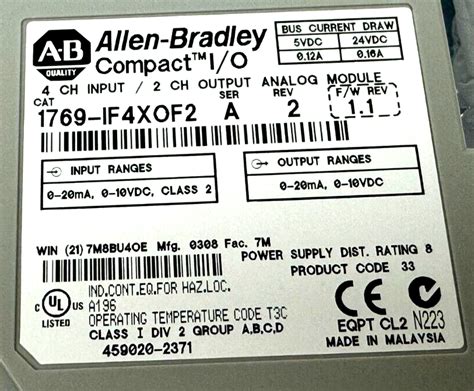 ALLEN BRADLEY 1769 IF4XOF2 COMBINATION ANALOG MODULE SER A NEW SURPLUS SB Industrial Supply Inc