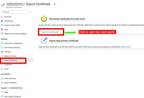 export an app service certificate from azure key vault and setup
