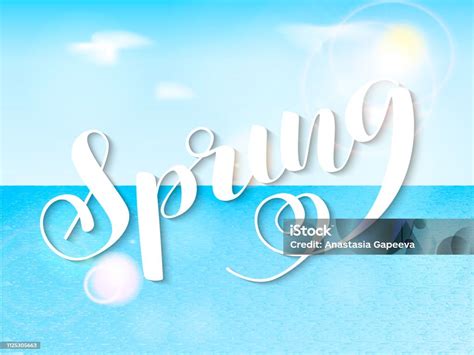 브러시 글자를 봄 하늘과 바다 배경입니다 배너 또는 포스터에 대 한 벡터 일러스트 레이 션 계절에 대한 스톡 벡터 아트 및 기타
