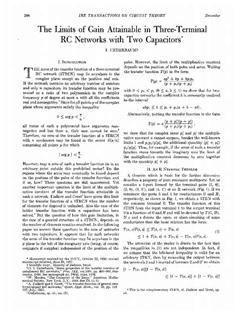 The Limits Of Gain Attainable In Three Terminal Rc Networks With Two Capacitors Ieee Journals