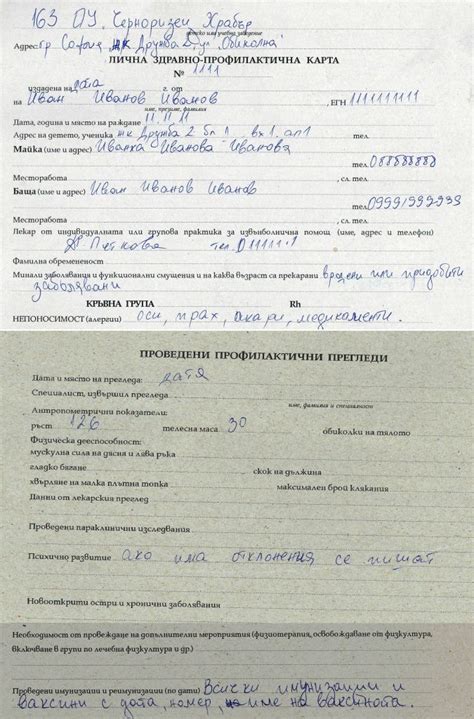 Здравно профилактични карти на учениците Сдружение Училищно настоятелство към 163 ОУ