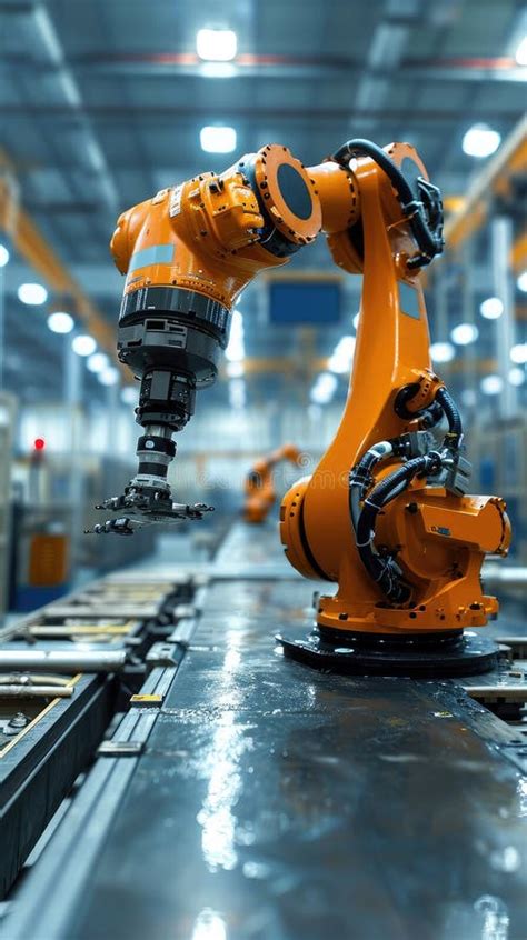 Automated Robot Arm On Production Line In Industial Factory Stock
