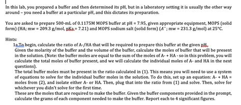 Solved In This Lab You Prepared A Buffer And Then Chegg Com