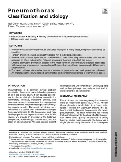 Pneumothorax Classification And Etiology Pdf Respiratory Diseases