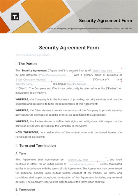 Free Security Agreement Form Template To Edit Online