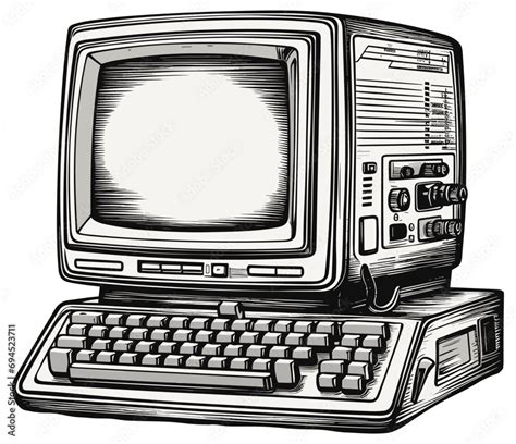 Retro Computer Sketch Computers History Object Engraving Vector Retro Computer Sketch Computers History Object Engraving Vector