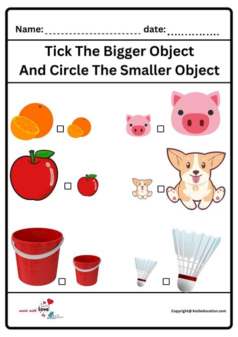 Tick The Bigger Object And Circle The Smaller Object Worksheet Free Download