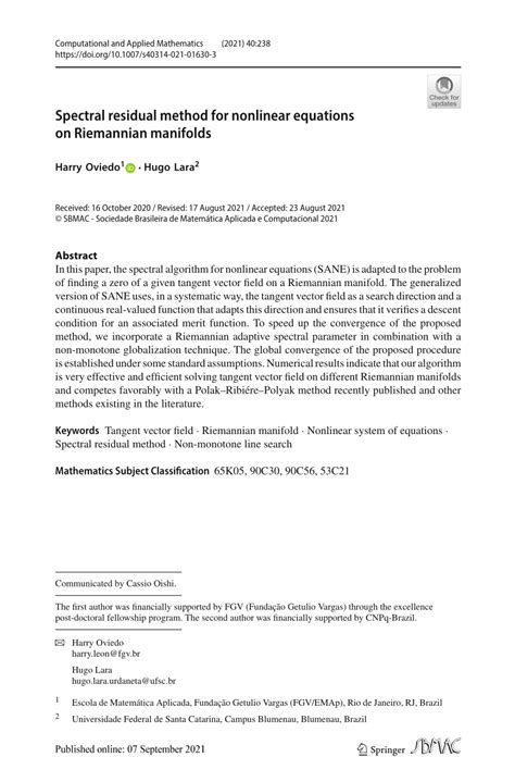 Pdf Spectral Residual Method For Nonlinear Equations On Riemannian Manifolds