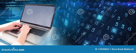 Hands Typing Coding Text On Laptop With Transition Stock Image Image Of Notebook Black