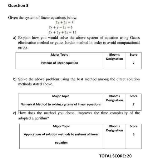 Solved Question Given The System Of Linear Equations Chegg