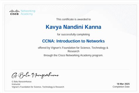 Cisconetworkingacademy Ccna Networking Learning Certification Technology Kavya Nandini Kanna