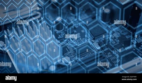 Composition Of Hexagons Over Computer Processor Circuit Board Server
