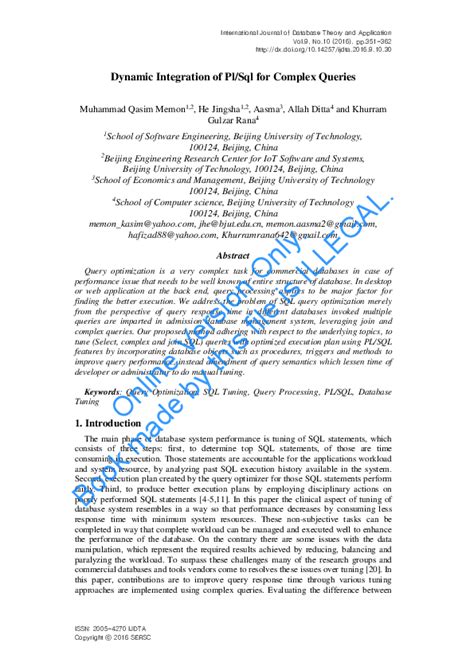 Pdf Dynamic Integration Of Plsql For Complex Queries