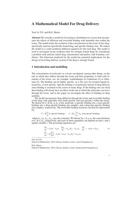Pdf A Mathematical Model For Drug Delivery
