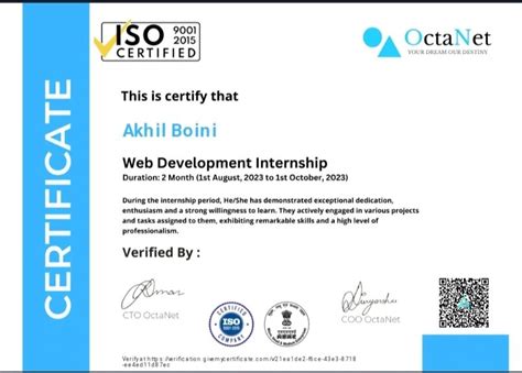 Akhil Boini On Linkedin Successfully Completed My Internship In Web Development At Octanet