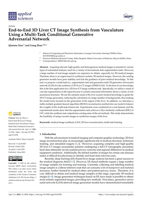 Pdf End To End 3d Liver Ct Image Synthesis From Vasculature Using A Multi Task Conditional