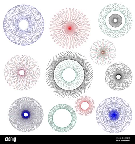 A Vector Illustration Of Spirographs In Various Forms And Colours Stock