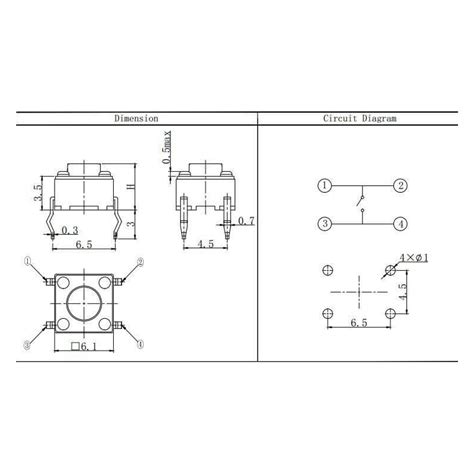 micro pulsador switch tactil 6x6x5mm pack x4