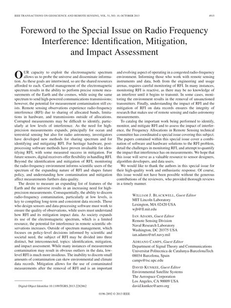 PDF Foreword To The Special Issue On Radio Frequency Interference Identification Mitigation