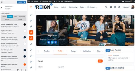 configure color scheme wbcom designs docs