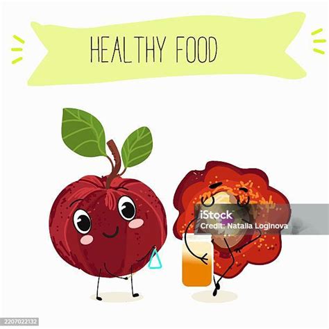 바베이도스 체리 레드 아세로라 체리 과일 천연 비타민 항산화 디톡스 식품 컬렉션 벡터 손으로 그린 Illistration 감정에 대한 스톡 벡터 아트 및 기타 이미지