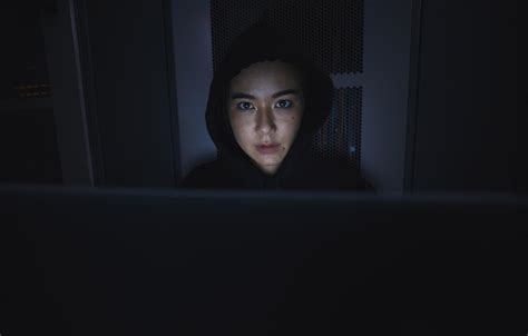 Premium Photo Night Hacker And Cyber Security With Woman And Laptop For Coding Software And