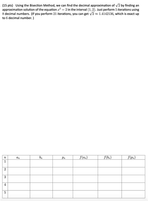 Solved 15 Pts Using The Bisection Method We Can Find The